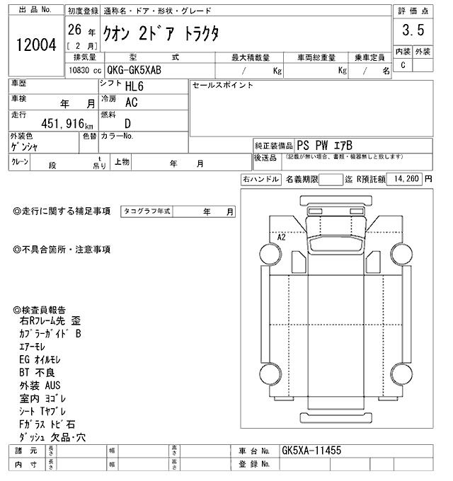 2014 Nissan Quon | 10830 cc Diesel | Unspecified | SAT Japan Auction