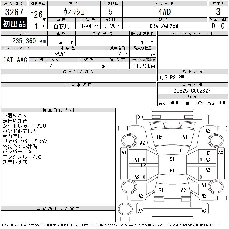2014 Toyota Wish | 1800 cc Petrol | Unspecified | SAT Japan Auction