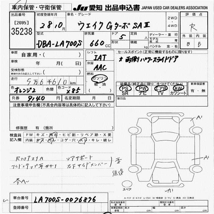 2016 Daihatsu Wake | 660 cc Petrol | Unspecified | SAT Japan Auction