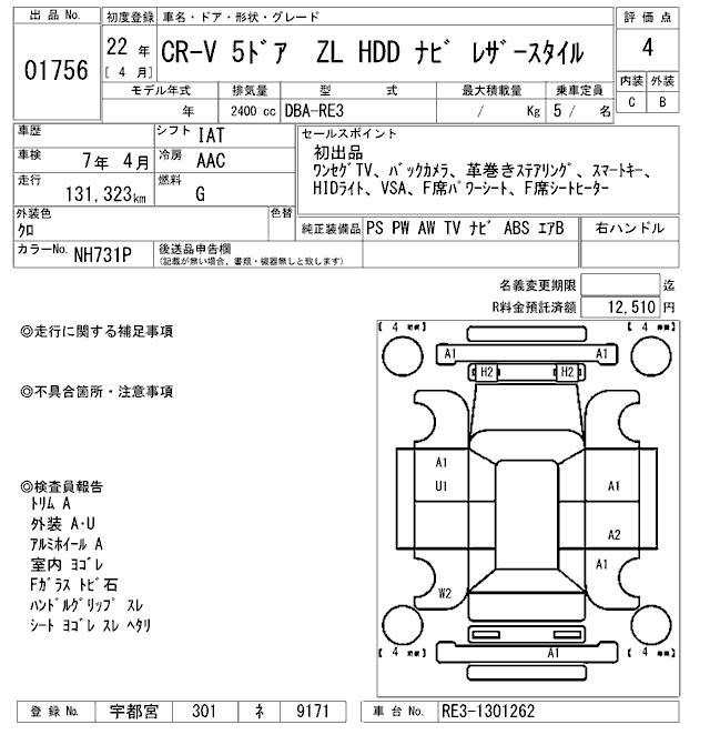 2010 Honda Cr-v | 2400 cc Petrol | Unspecified | SAT Japan Auction