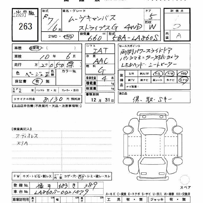 2025 Daihatsu Move Canbus | 660 cc Petrol | Unspecified | SAT Japan Auction