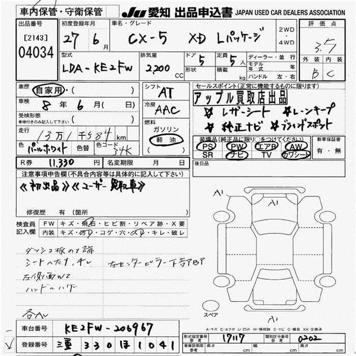 2015 Mazda Cx-5 | 2200 cc Diesel | AT | SAT Japan Auction