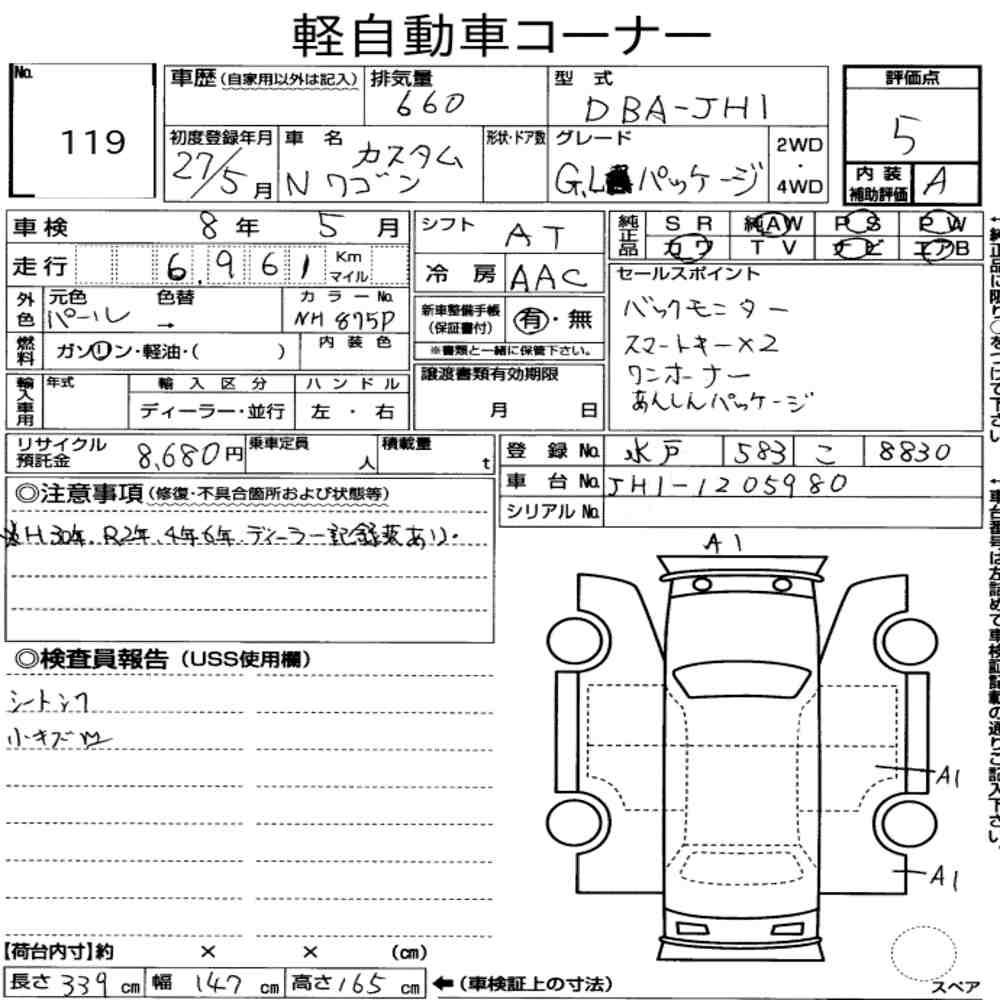2015 Honda N-wgn | 660 cc Other | AT | SAT Japan Auction