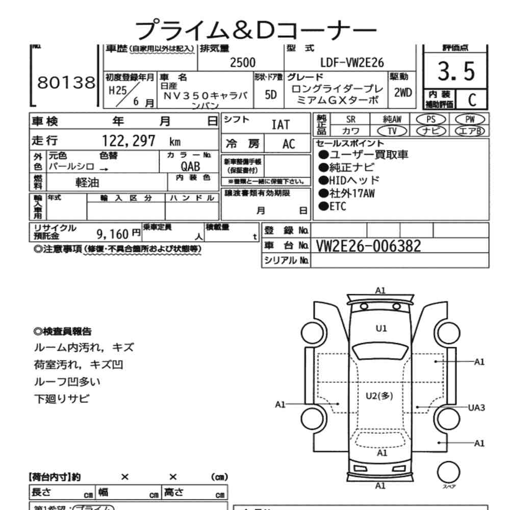 2013 Nissan Nv350 Caravan | 2500 cc Other | Unspecified | SAT Japan Auction